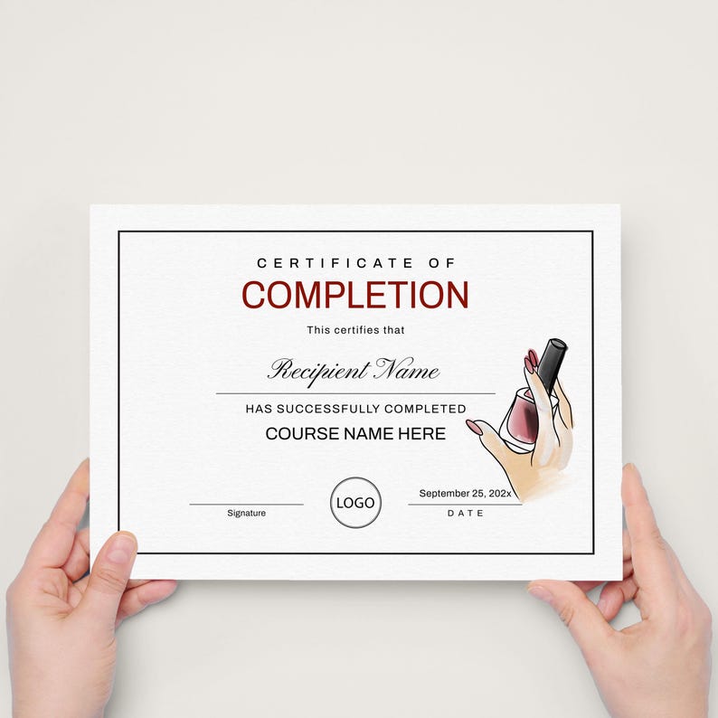 Nail Technician Certificate Course Completion, EDITABLE Nail ...