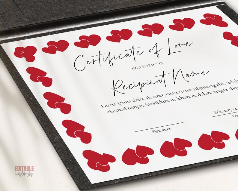 Love Certificate Template Valentines Day Gift for Him or Her - Etsy