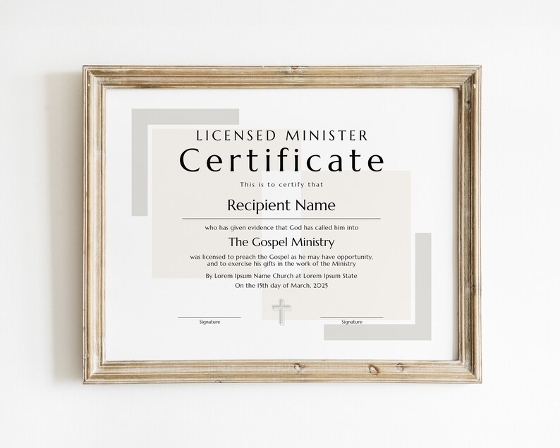 Licensed Minister Certificate Template, Editable Printable Certificate ...