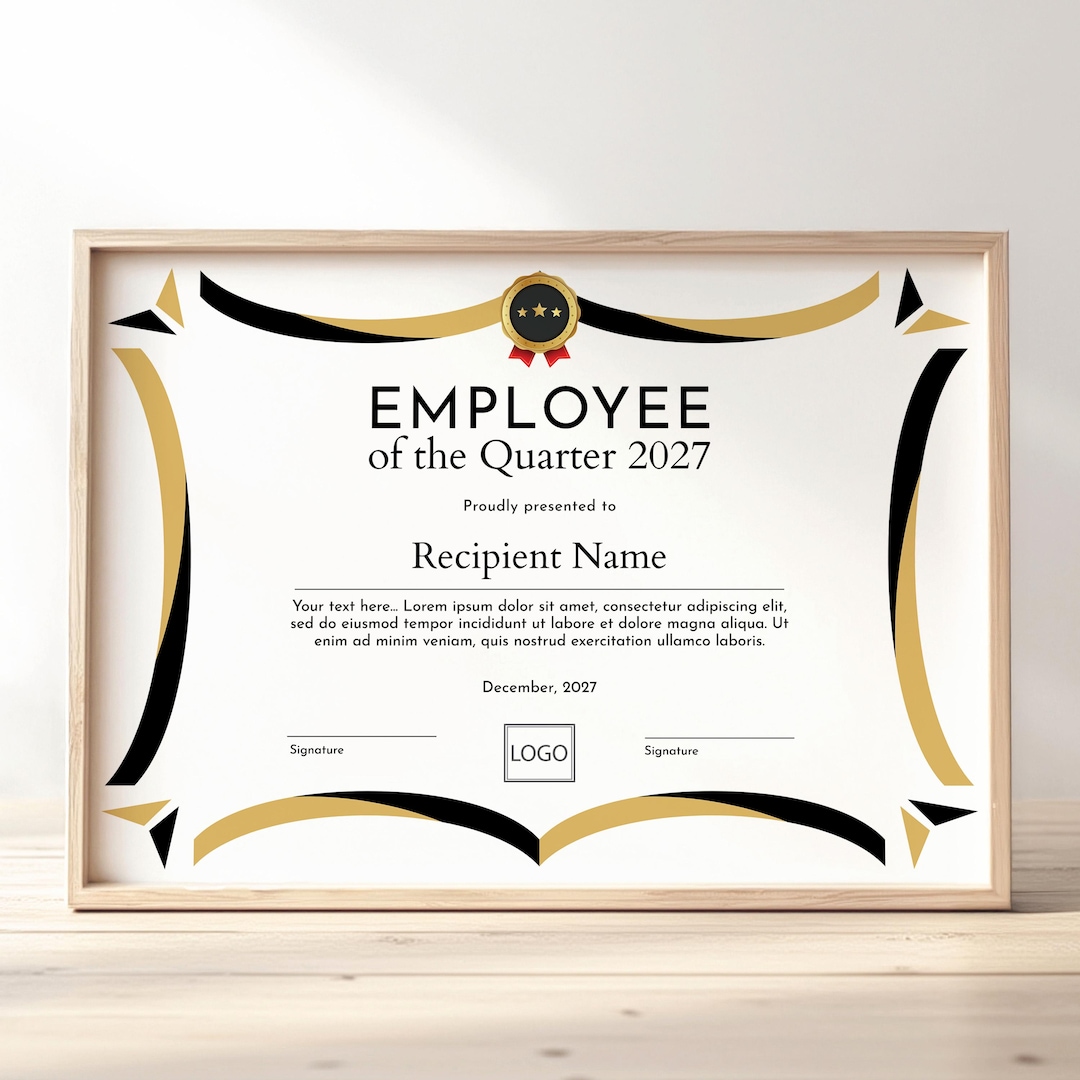 Editable Employee of the Quarter, Printable Employee Awards, Gift ...