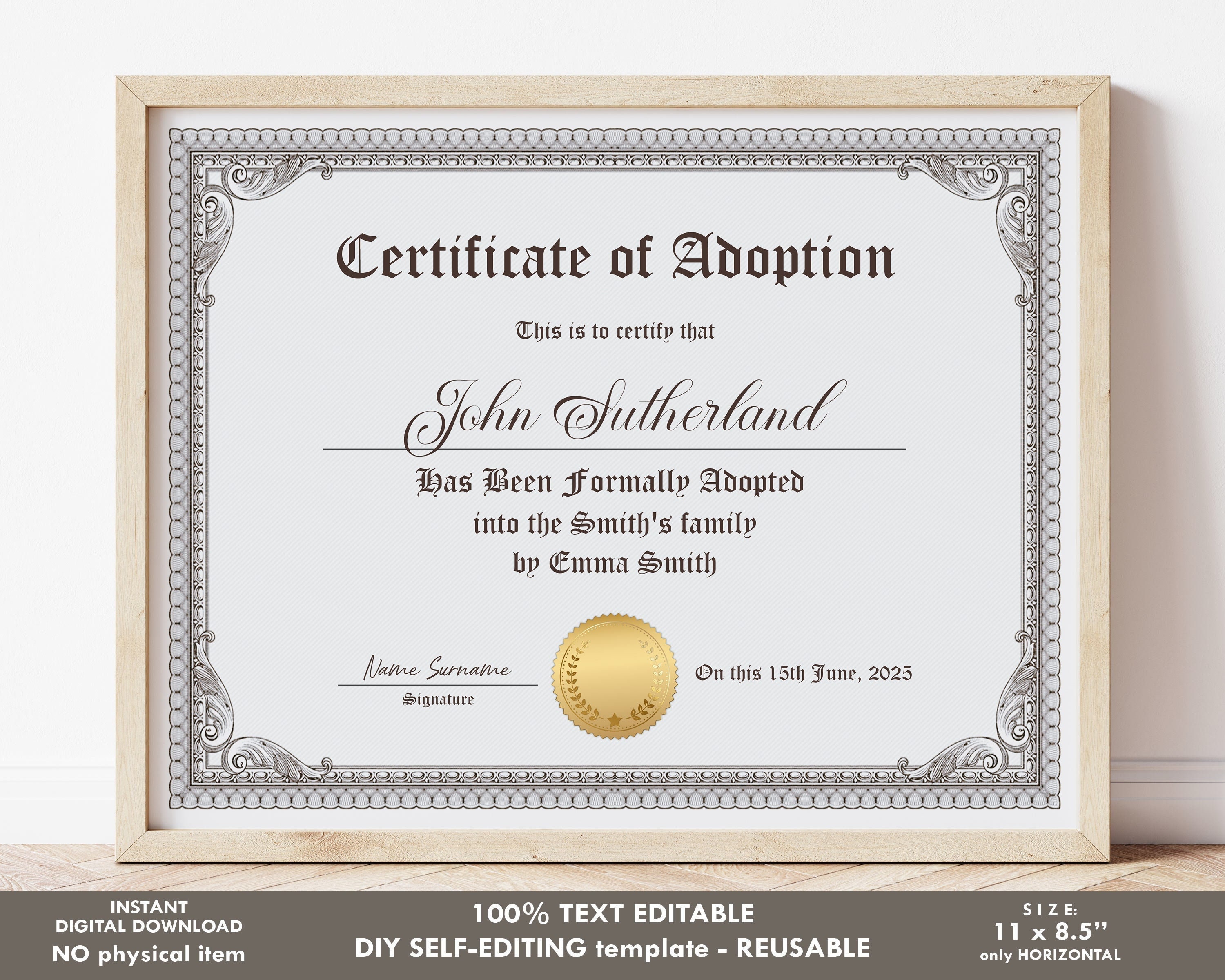Adoption to Our Family Certificate Template Editable - Etsy Finland