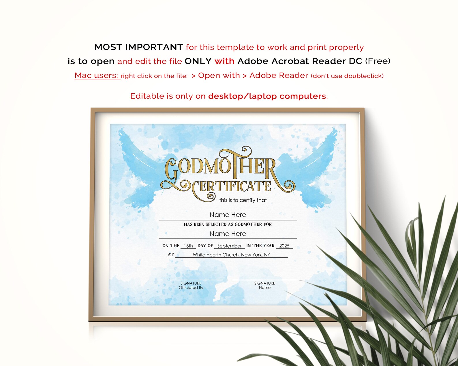 Editable Godmother Certificate Template Printable Baptism | Etsy