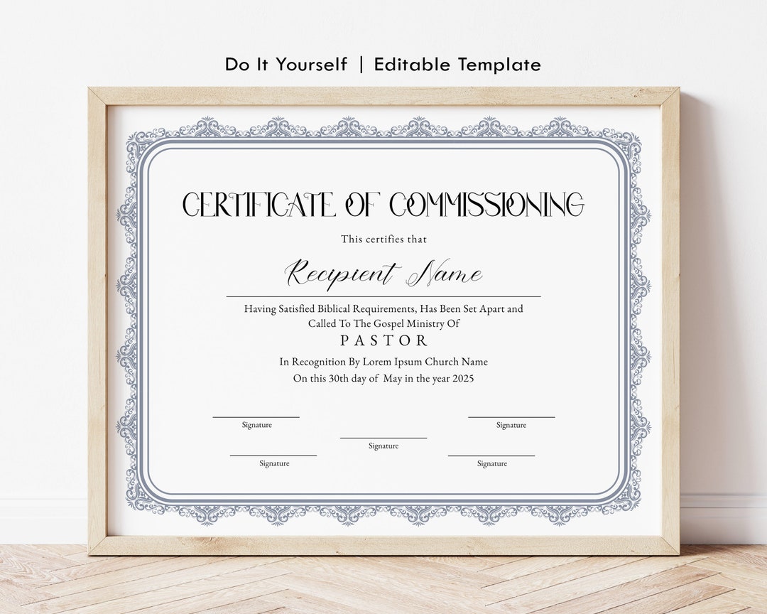 Pastor Commissioning Certificate Template, Editable Certificate of ...