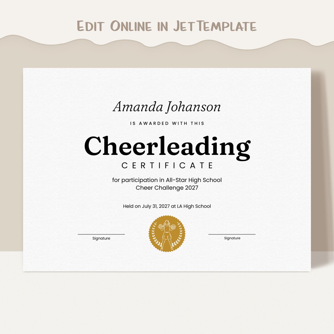 Cheerleading Certificate of Participation Printable Cheer Squad Award ...