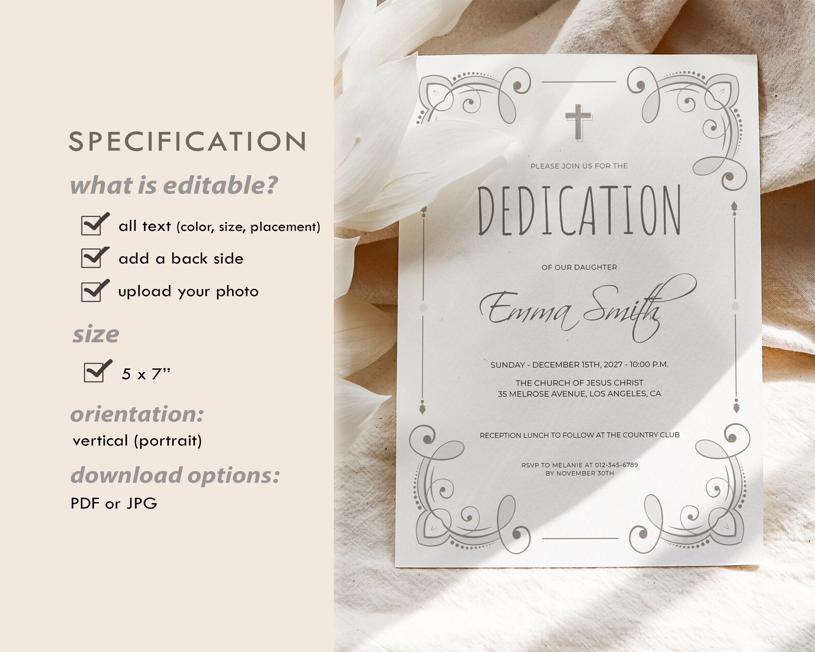 Editable Dedication Invite Template Printable Invitation Boy - Etsy