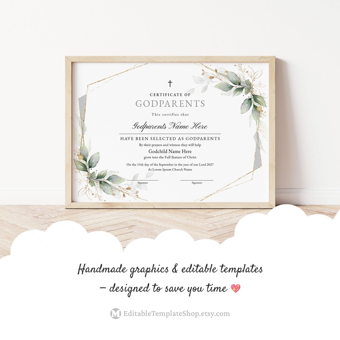 Editable Godparents Certificate Template Godparents Gift Christening ...