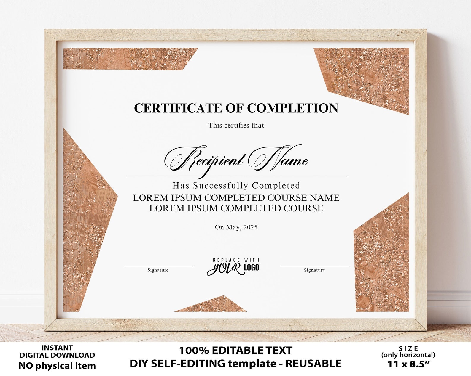 EDITABLE Completion Certificate Template Printable Modern - Etsy