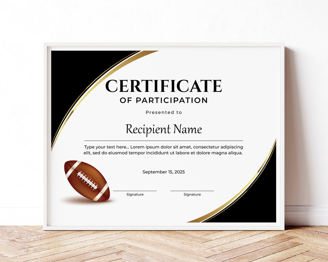 Editable American Football Certificate Template, Sports Certificate ...