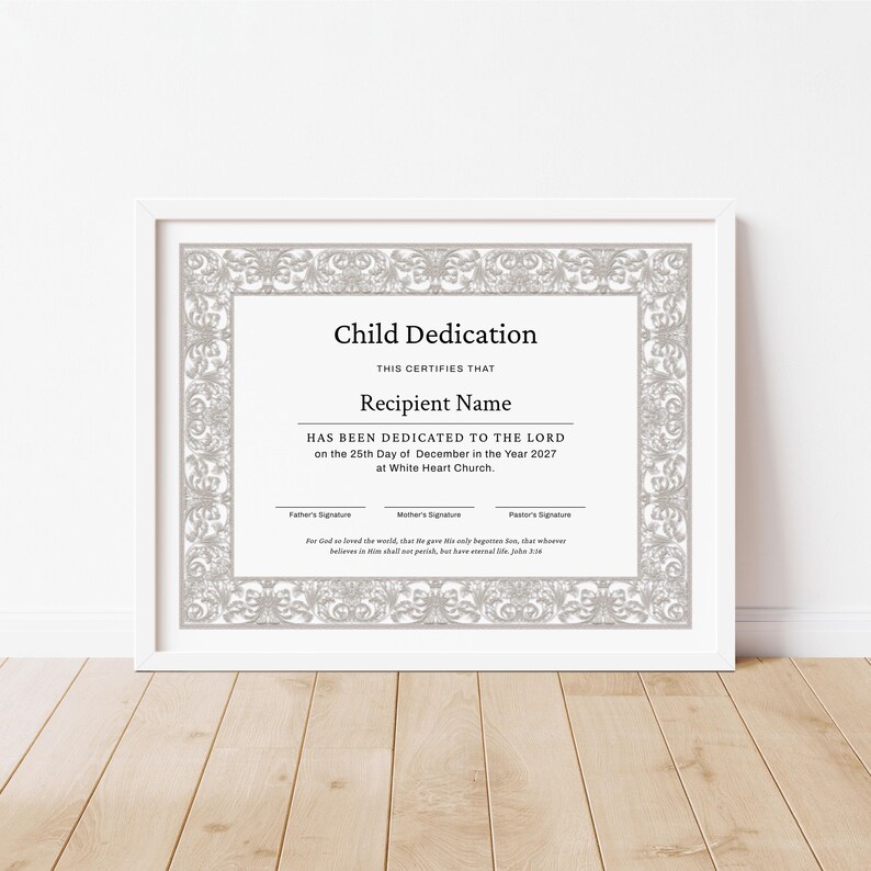 Child Dedication Certificate Template, Baby Presentation Certificate ...