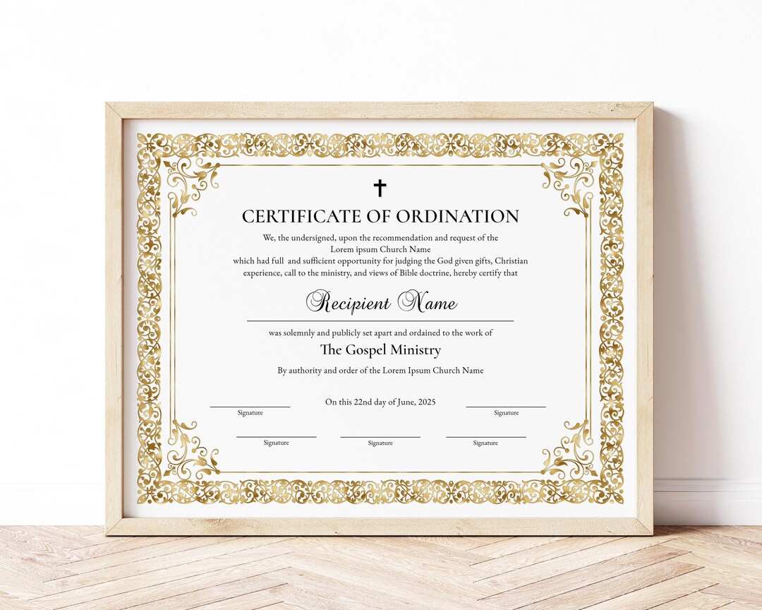 Editable Ordained Minister Certificate Template, Elegant Certificate of ...