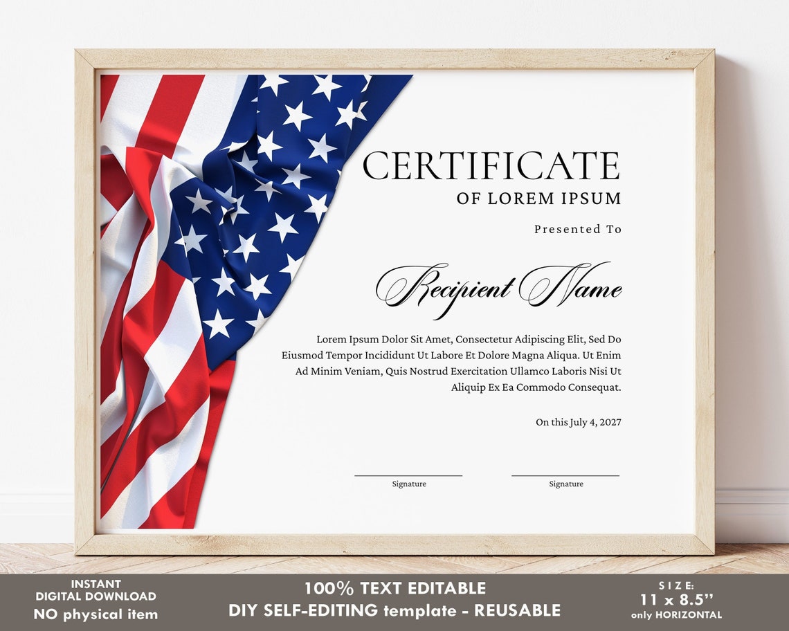 Veteran's Certificate of Appreciation Template Editable - Etsy