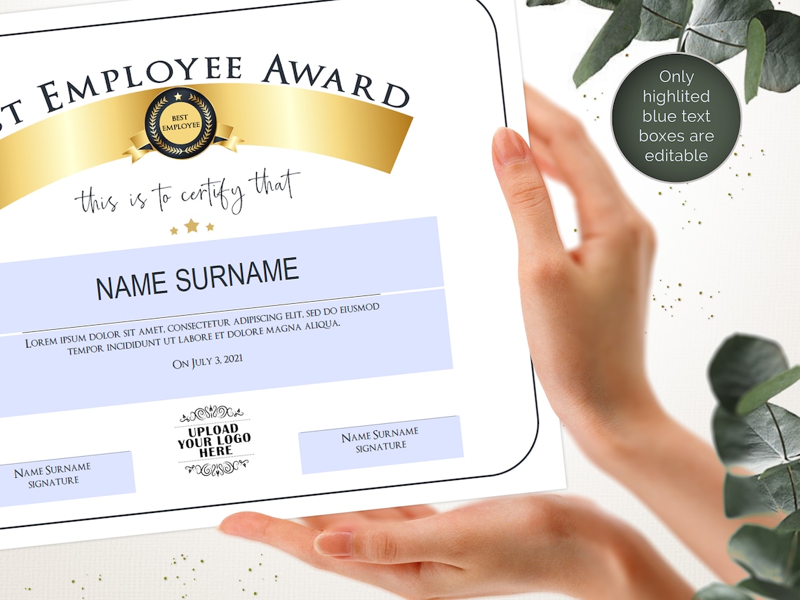Best Employee Award Employee Award Template Editable LOGO | Etsy