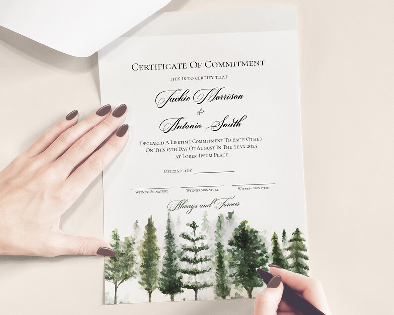 Commitment Ceremony Certificate Template Editable Certificate - Etsy