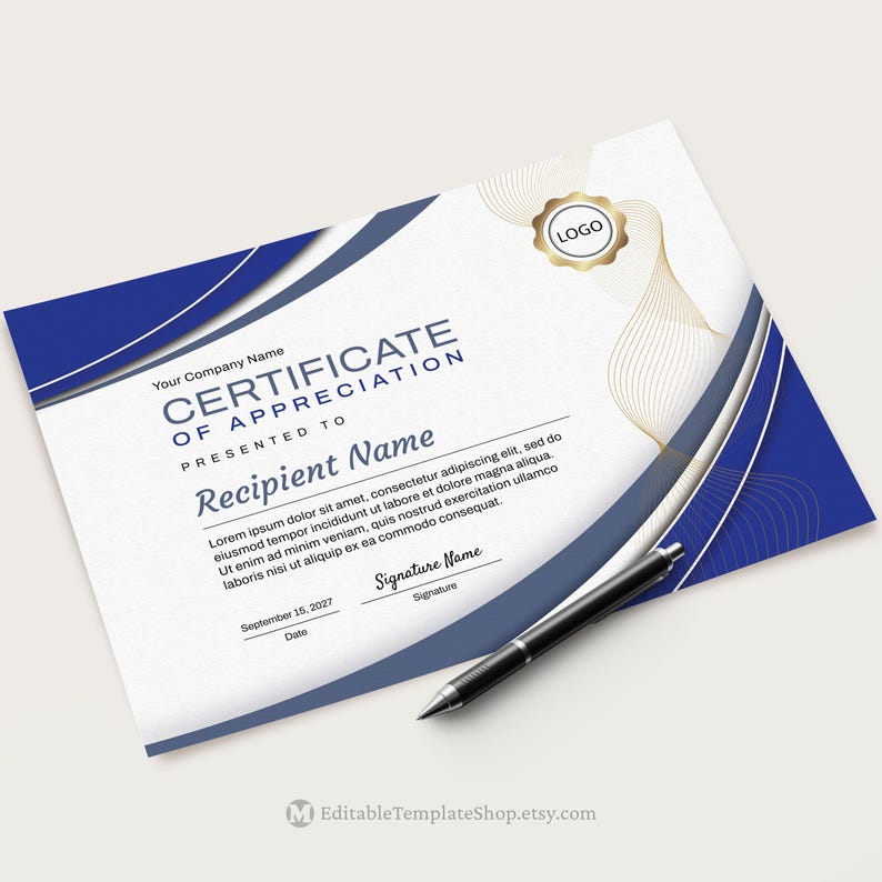 Modern Blue Certificate of Appreciation Printable Appreciation Award ...