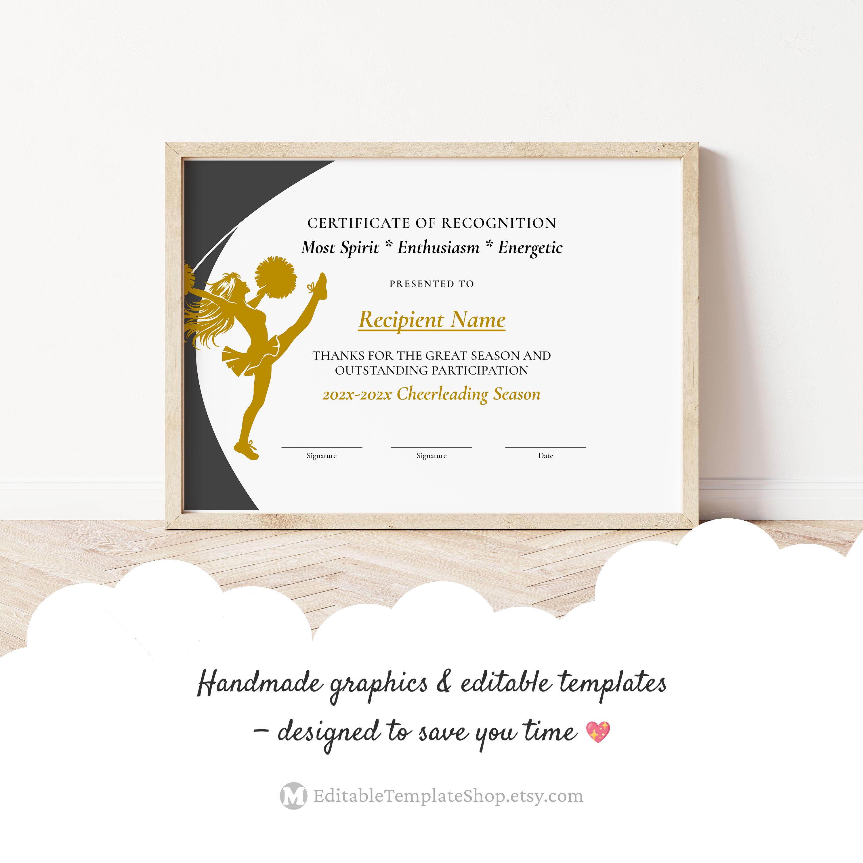 EDITABLE Cheerleader Certificate Template, Cheerleading Award ...