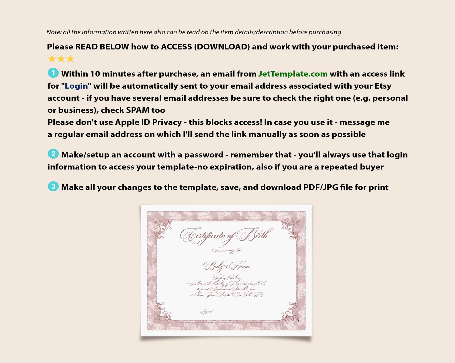 Editable Birth Certificate Template Printable Baby Girl Gift - Etsy