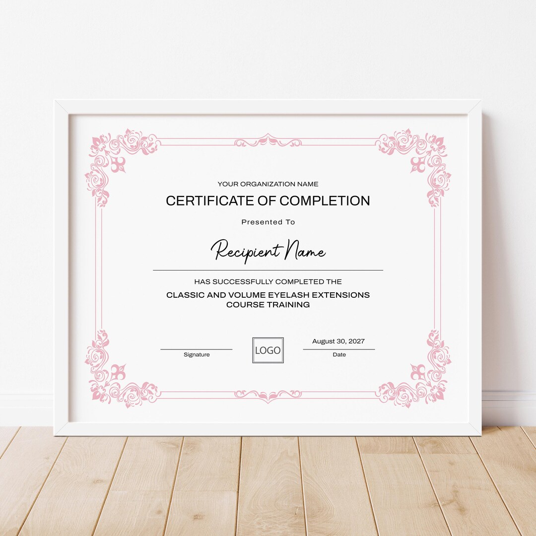 Editable Lashes Certificate, Beauty Training Certificate Template ...