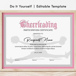 Cheer EDITABLE Cheerleading Participation Certificate Template, High ...