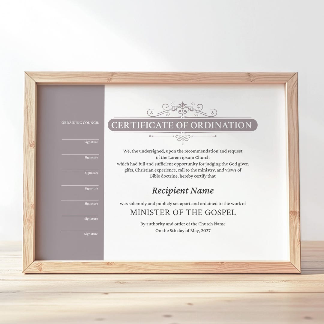 Editable Certificate of Ordination Minister of the Gospel, Minister ...