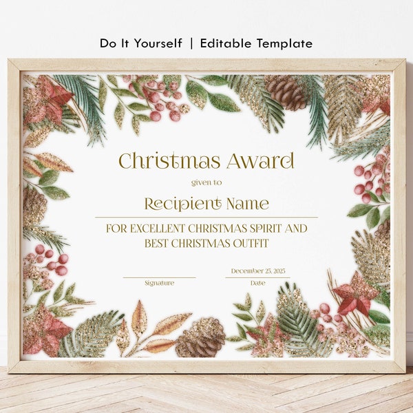 Christmas Award Certificate - Etsy