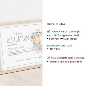 Baby Dedication Editable Certificate Template, Baby Boy Baptism ...