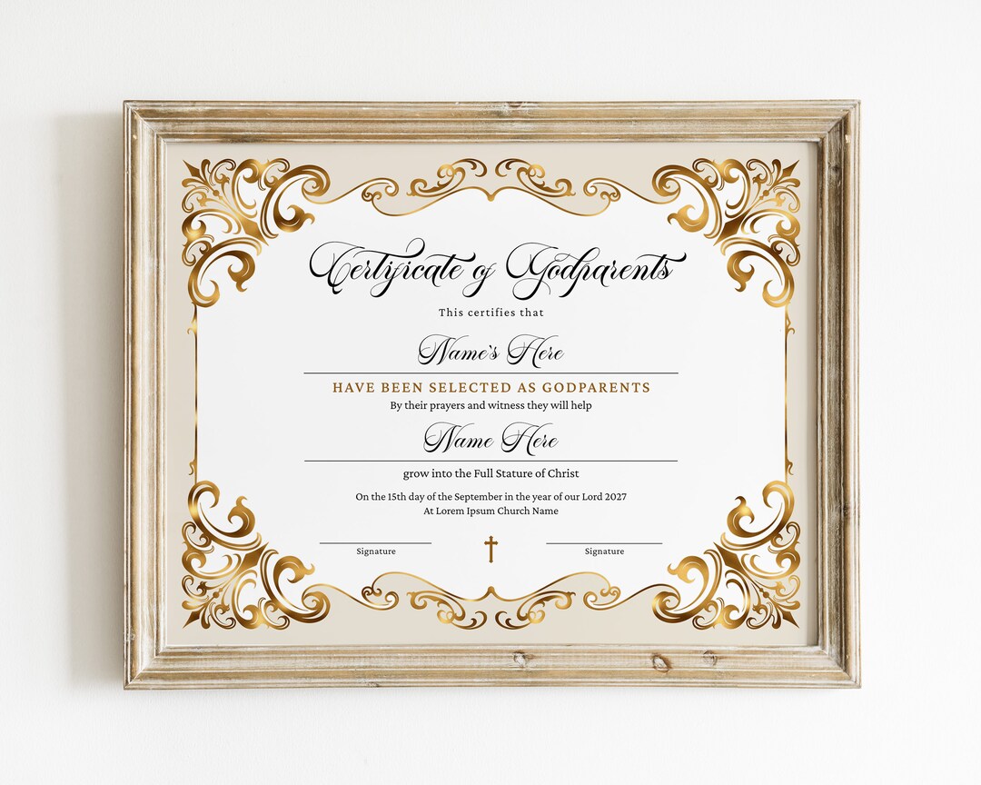 Editable Godparents Certificate Template Godmother Godfather - Etsy
