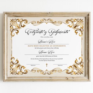 Editable Godparents Certificate Template, Godmother Godfather Printable ...