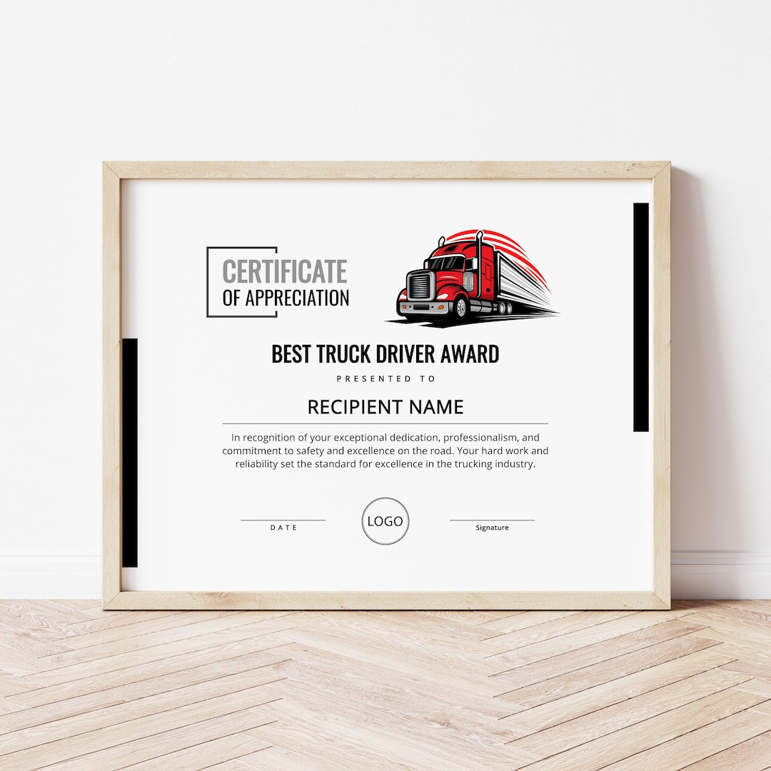 Best Truck Driver Award Certificate Truck Driver Printable Award Gift ...