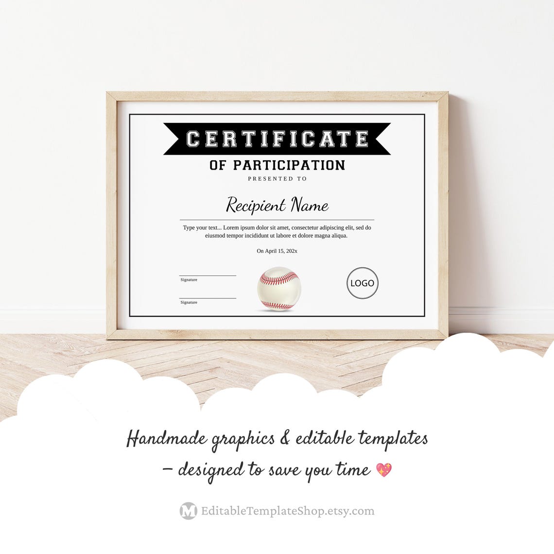 EDITABLE Baseball Certificate Template, Baseball Award Certificate of ...