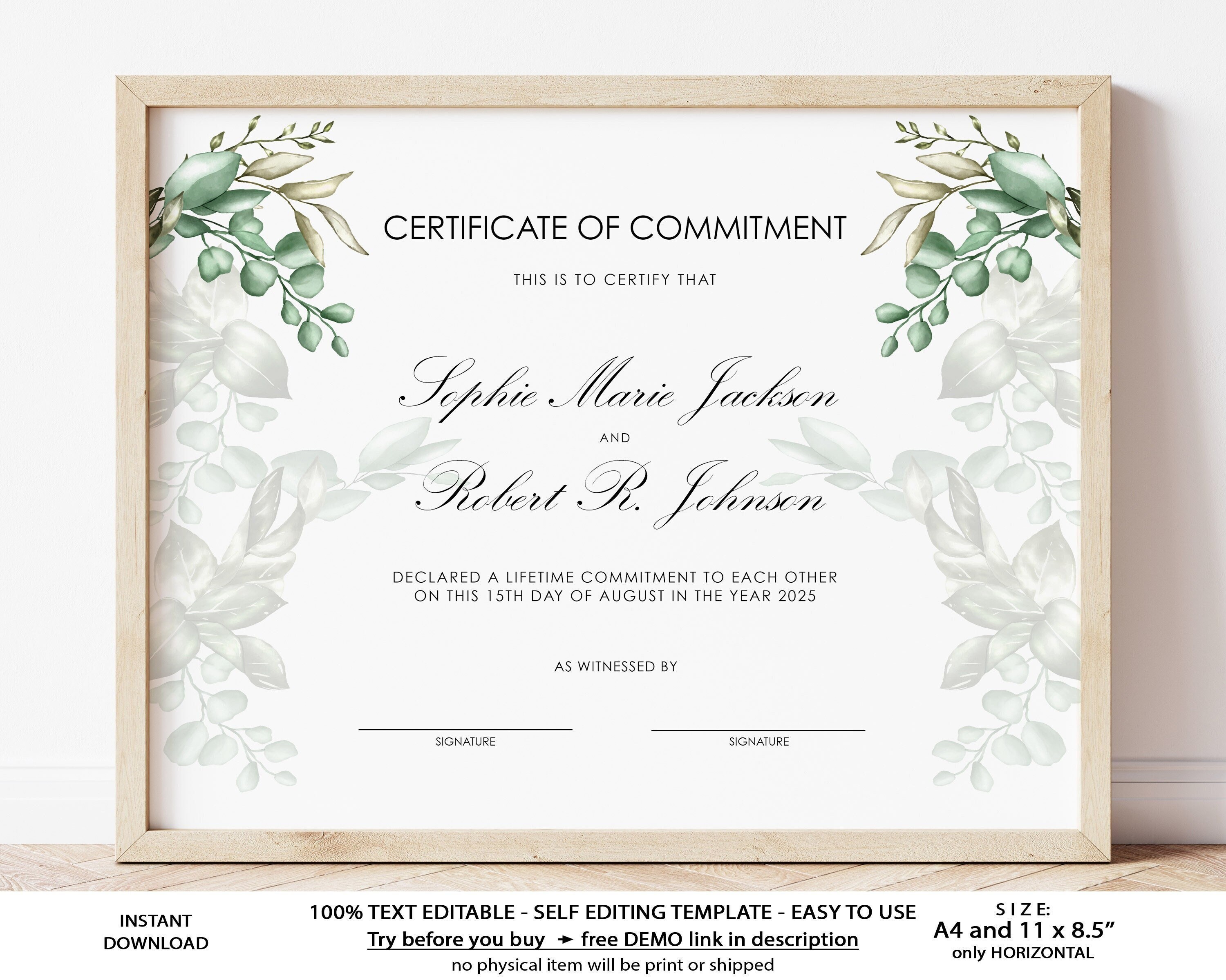 Minimalist Certificate of Commitment Printable Editable - Etsy