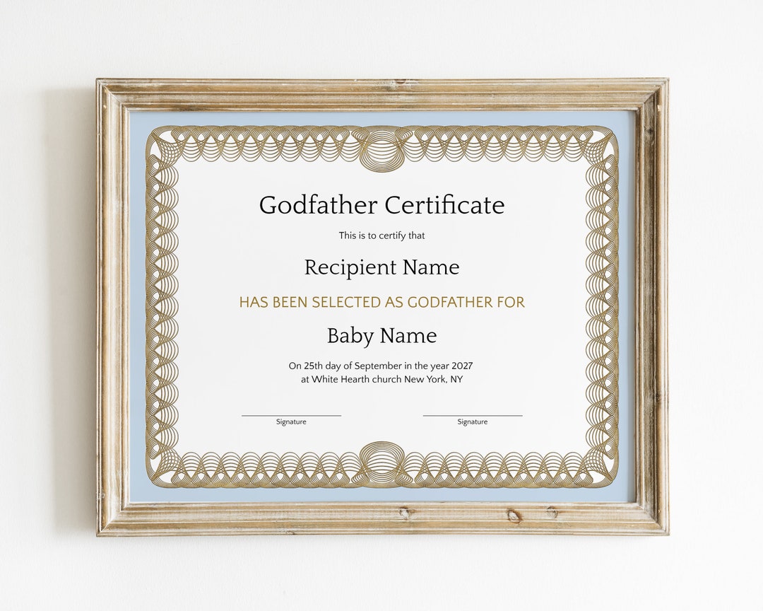 Godfather Certificate Template Custom Gift for Godfather - Etsy