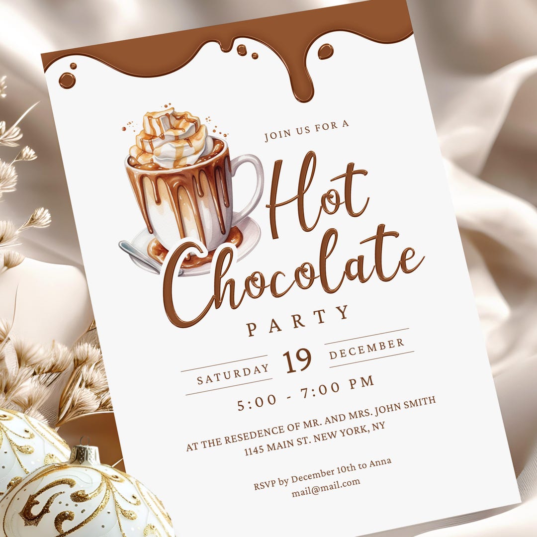 Hot Chocolate Party Invitation Editable Template, Birthday Party Invite ...