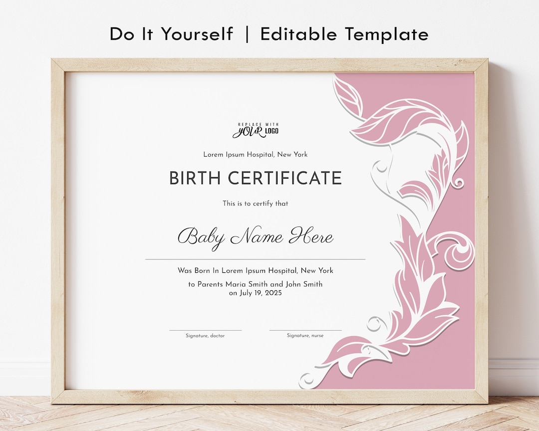 Birth Certificate Template Printable Certificate of Birth Baby Girl ...