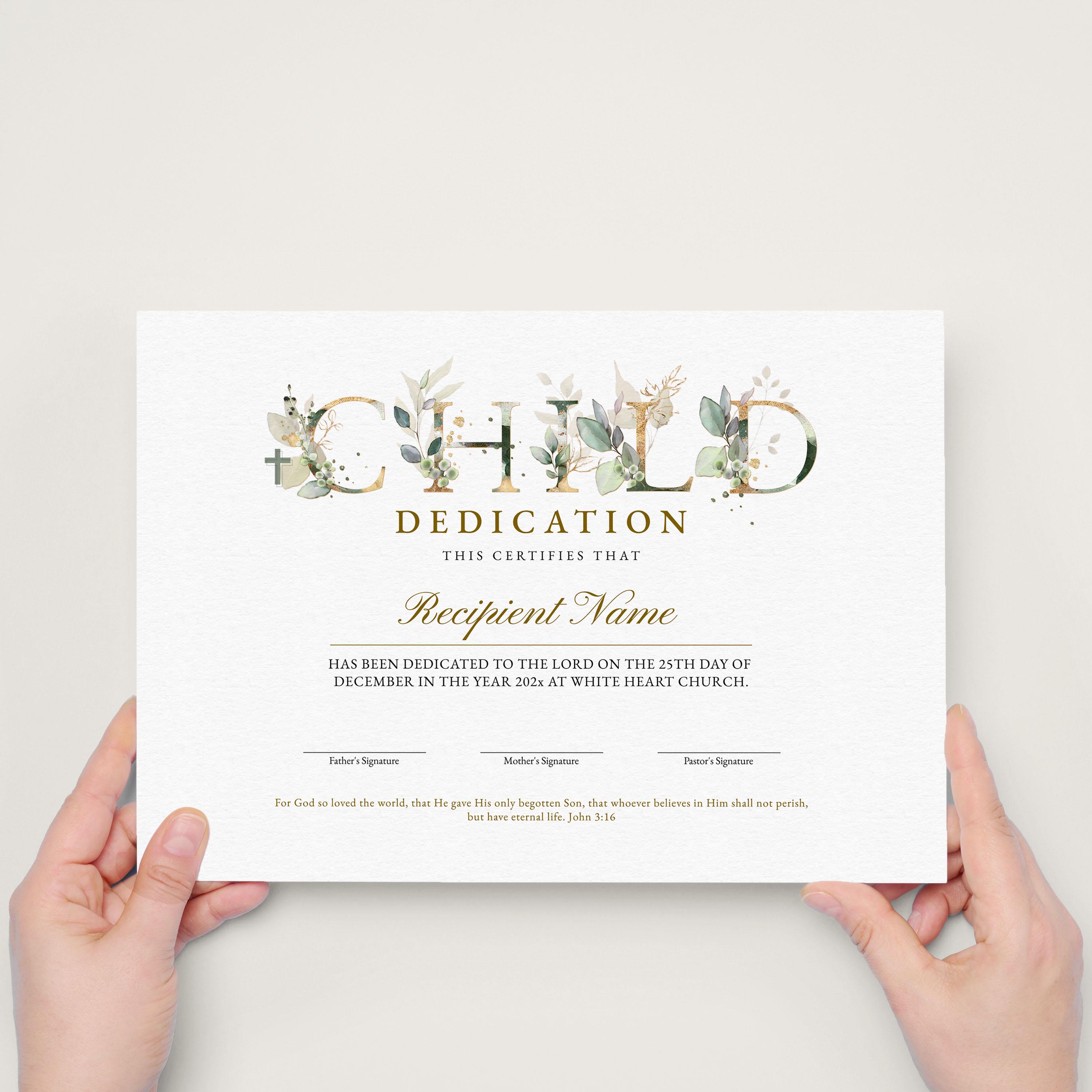 Child Dedication Certificate Template Child Dedication Editable ...