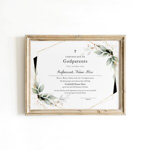 Editable Godparents Certificate Template Godparents Gift Christening ...