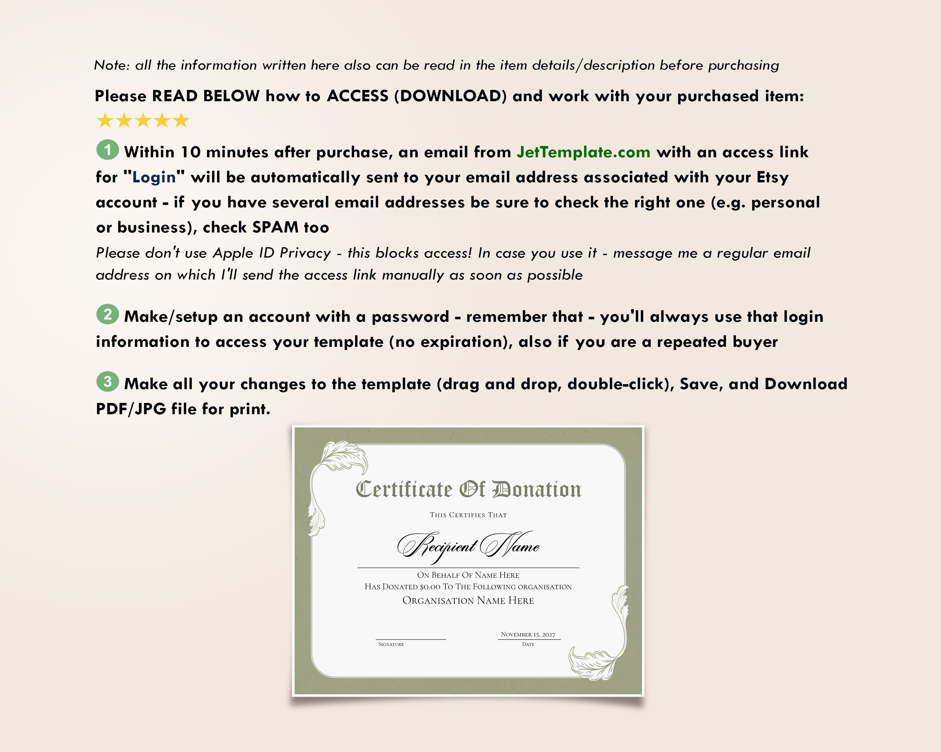 Editable Certificate of Donation Template Printable Charity - Etsy
