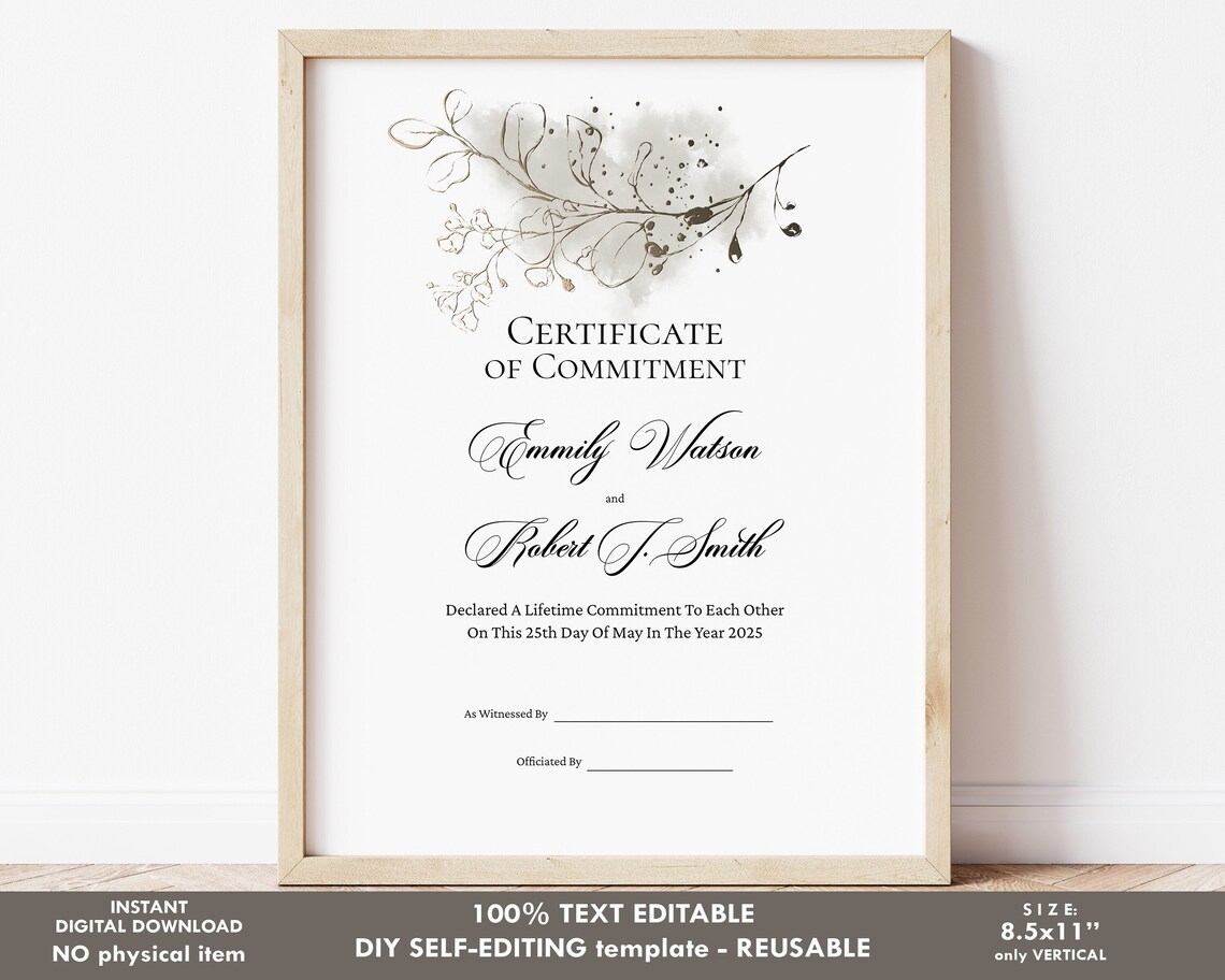 Editable Commitment Certificate Template Printable - Etsy