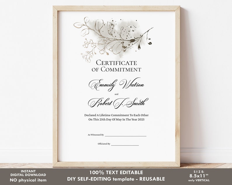 Editable Commitment Certificate Template Printable - Etsy