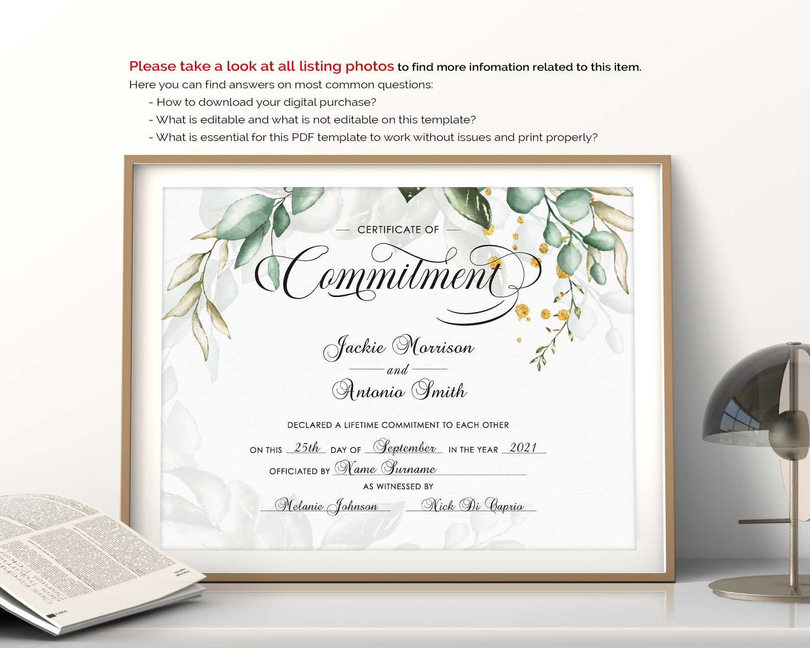 Certificate of Commitment Editable Printable Certificate | Etsy