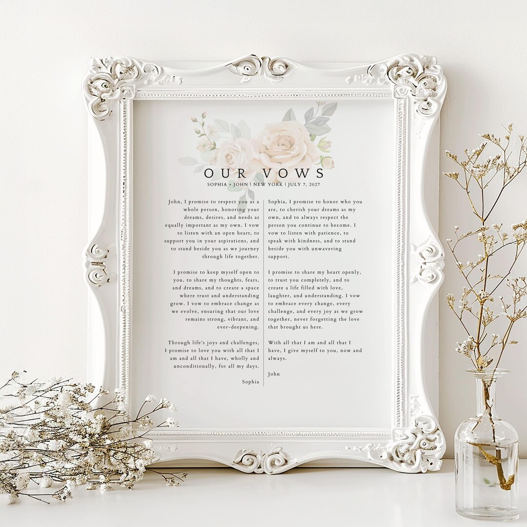 Wedding Vows Keepsake Template, Wedding Gift, Printable Vows, Wedding ...