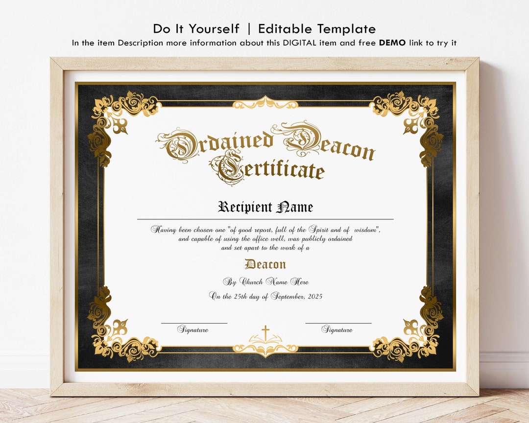 Deacon & Deaconess Ordination Certificate Template, Certificate of ...