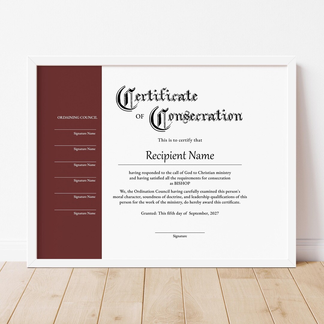 Editable Certificate of Consecration Template, Printable Consecration ...