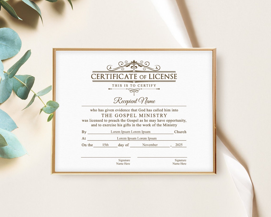 Editable License to Preach Template Printable Certificate of | Etsy