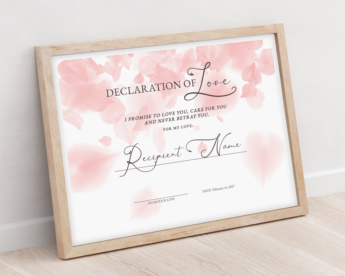 Certificate of LOVE Declaration of Love Valentine's Gift - Etsy