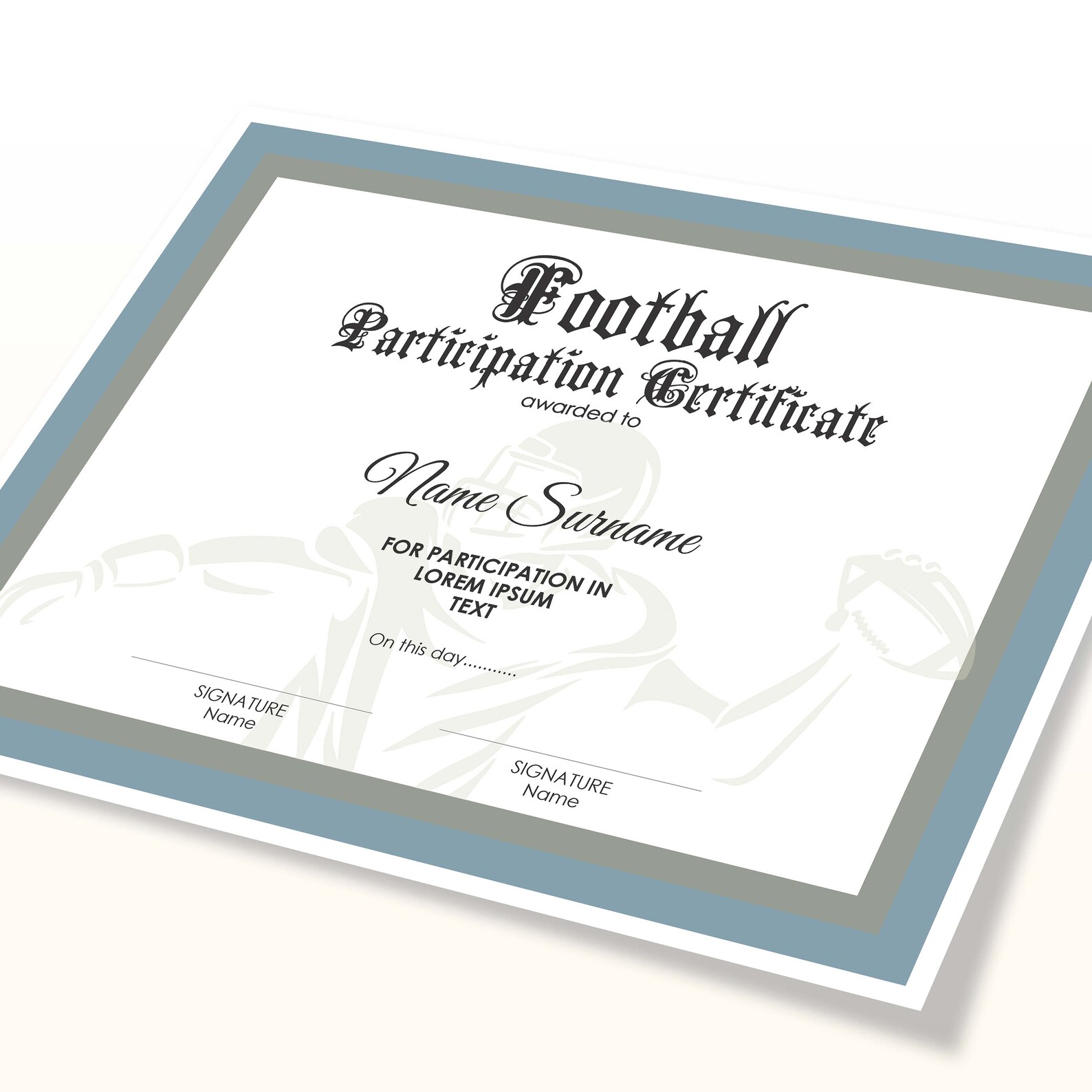 EDITABLE Football Participation Certificate Template American | Etsy
