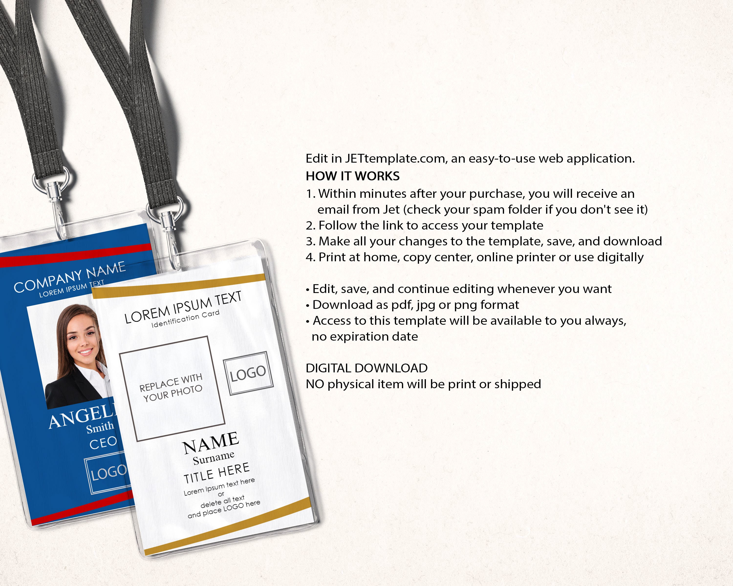 Editable Photo ID Card Template Custom Membership Card - Etsy