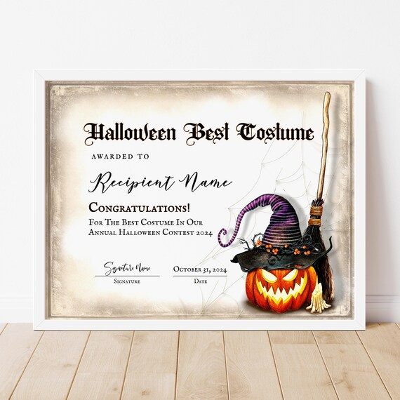 Halloween Certificate Templates Halloween Costume Award Certificates