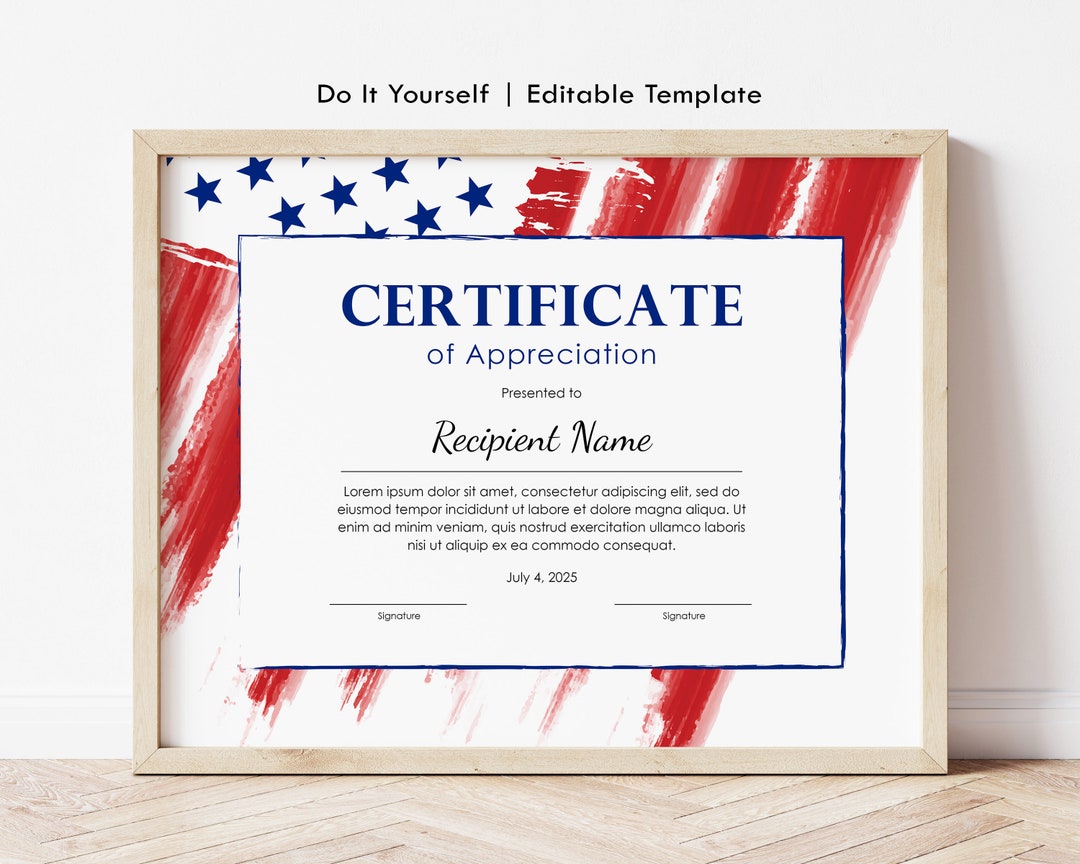 Certificate Template American Peace Flag With Vertical Stripes, Civil ...