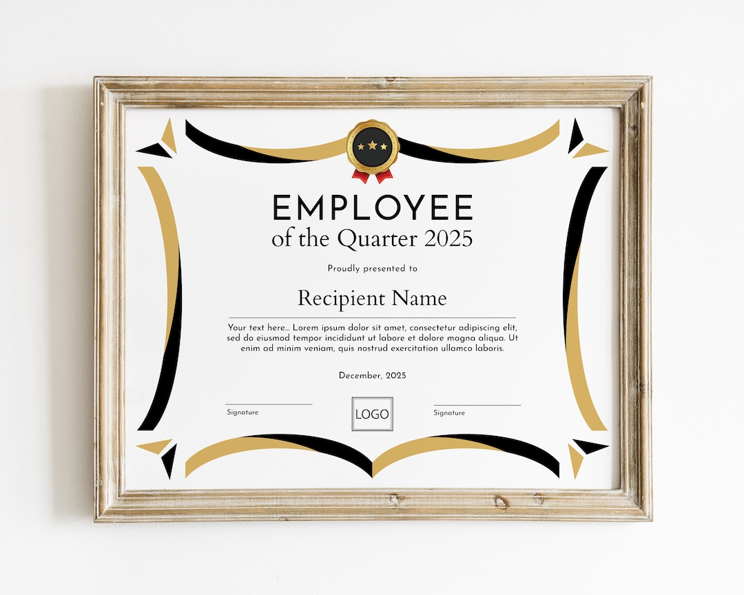 Editable Employee of the Quarter, Printable Employee Gift Award, Gift ...