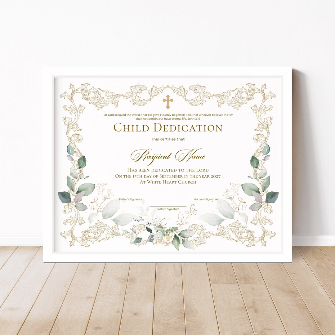 Editable Child Dedication Certificate Template, Presentation ...